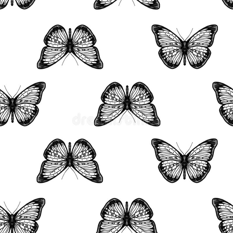 Isolated Bitmap Image of Black Butterflies. Stock Illustration ...