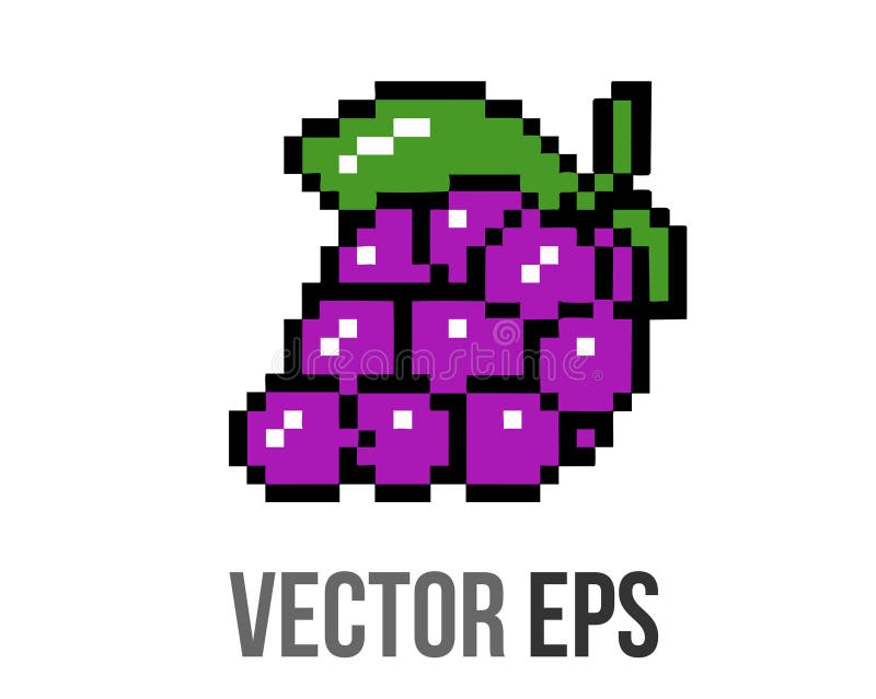 8 Bits Pixel Art Purple Grape Bunch Fruit Icon Stock Vector ...