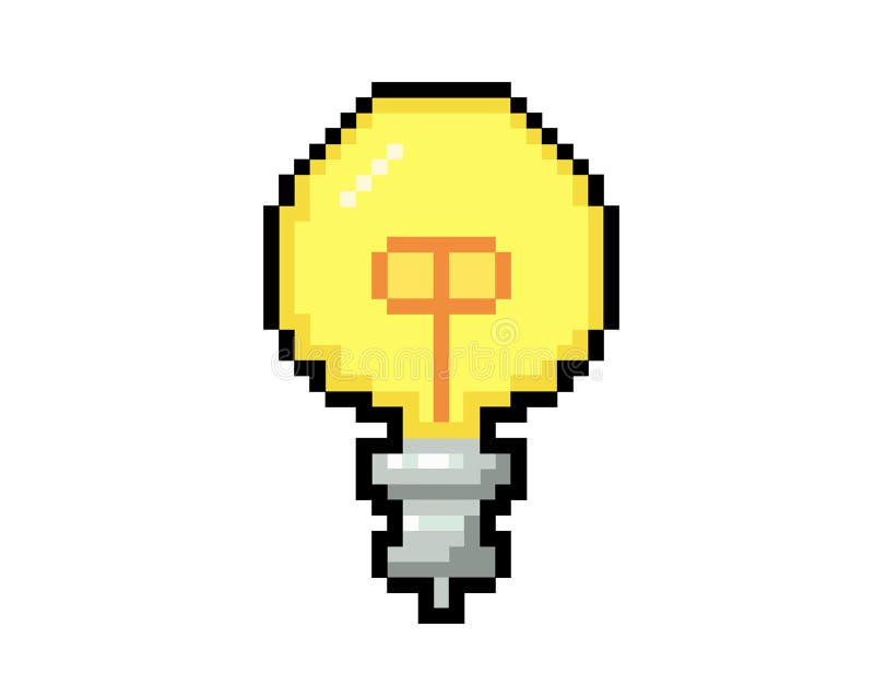 8 Bits Pixel Art Yellow Light Bulb on Icon Stock Illustration ...