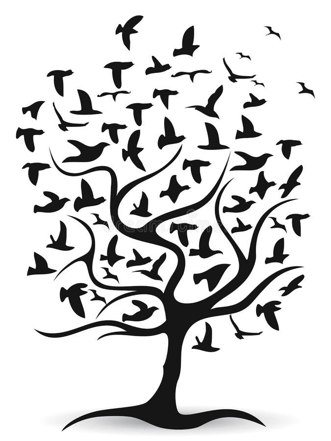 Birds flying from the tree stock vector. Illustration of material ...