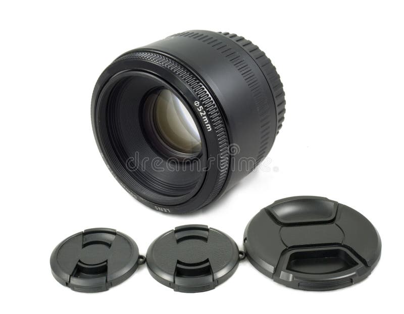 Isolated Black Camera Lens and Lens Cap Stock Photo - Image of ...