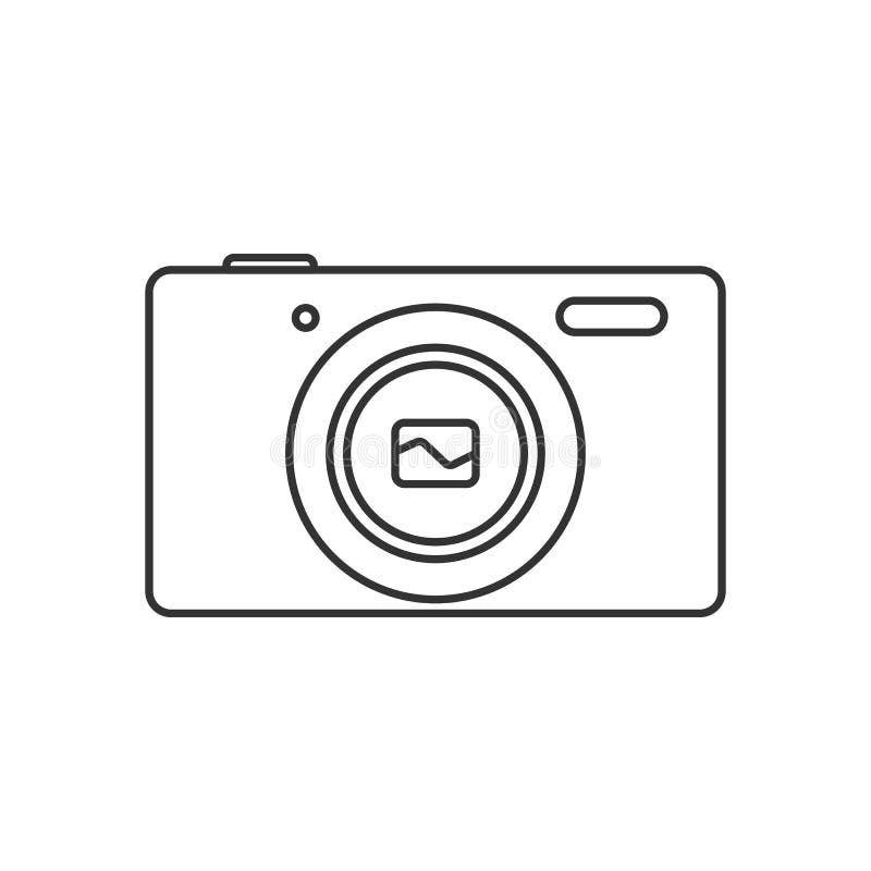 Isolated Black Outline Compact Digital Camera on White Background. Line ...