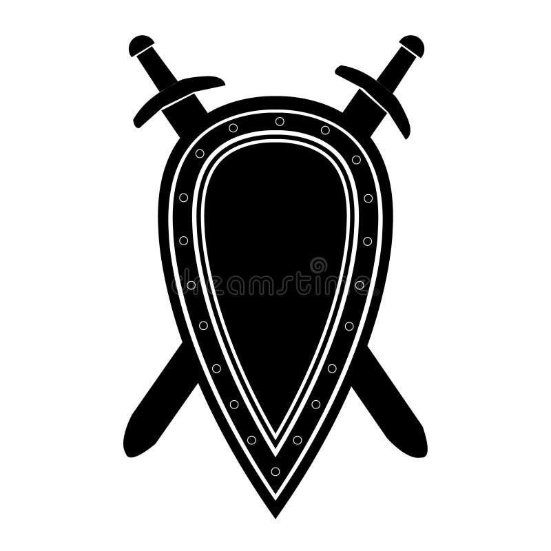 Isolated Black Shield and Two Swords on White Background. Vector ...