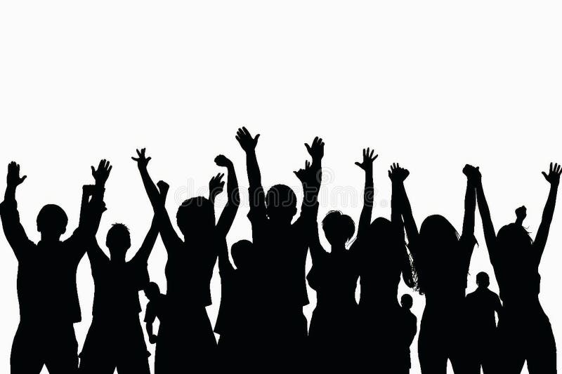 An Isolated Black Silhouette of Cheering People Stock Illustration ...