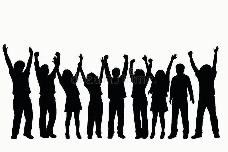 An Isolated Black Silhouette of Cheering People Stock Illustration ...