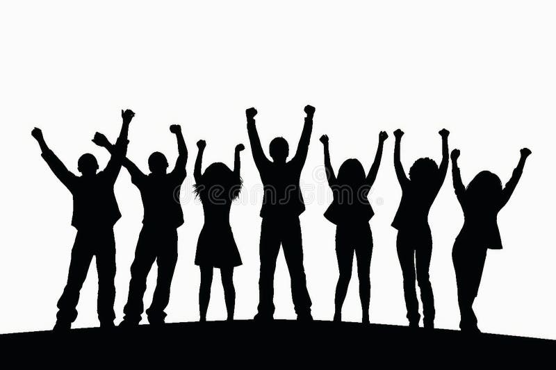 An Isolated Black Silhouette of Cheering People Stock Illustration ...