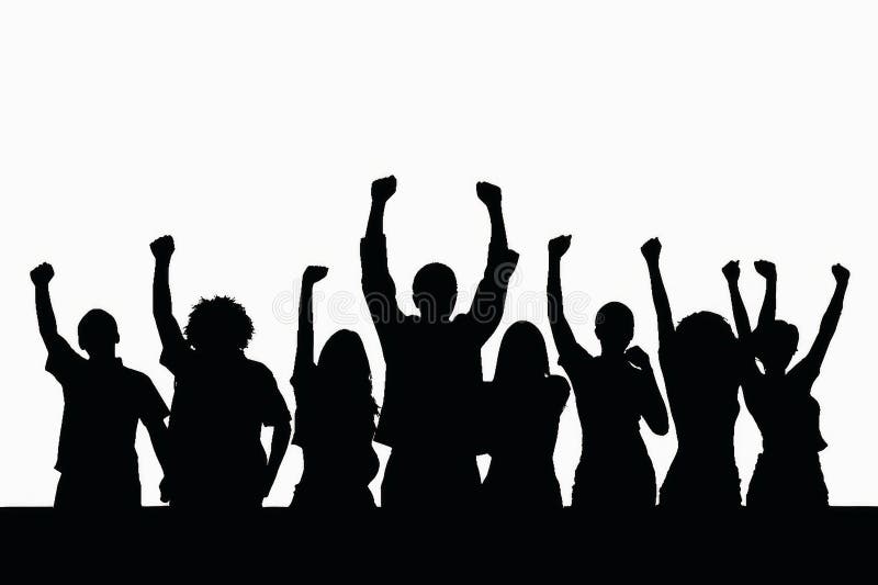 An Isolated Black Silhouette of Cheering People Stock Illustration ...