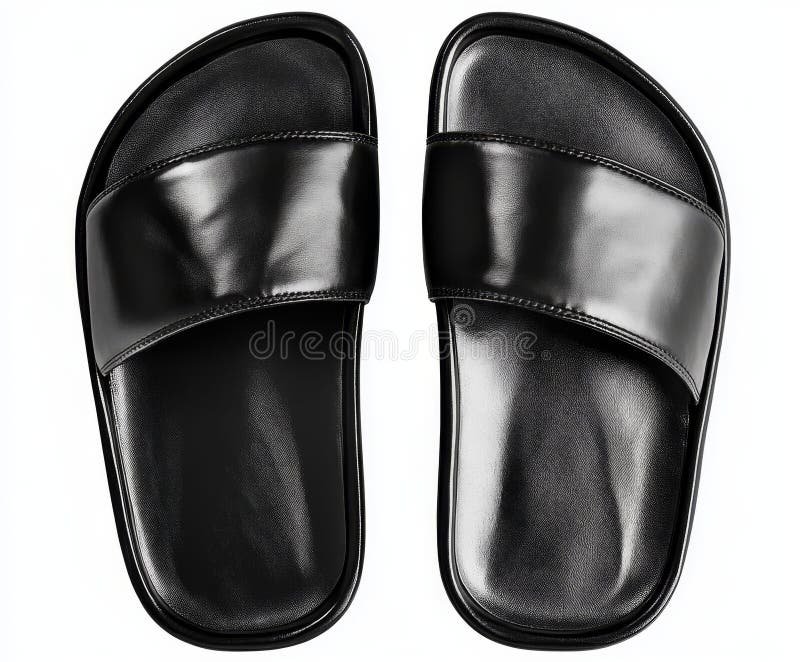 Flat Lay of Black Slip-on Sandals without Background Stock Illustration ...