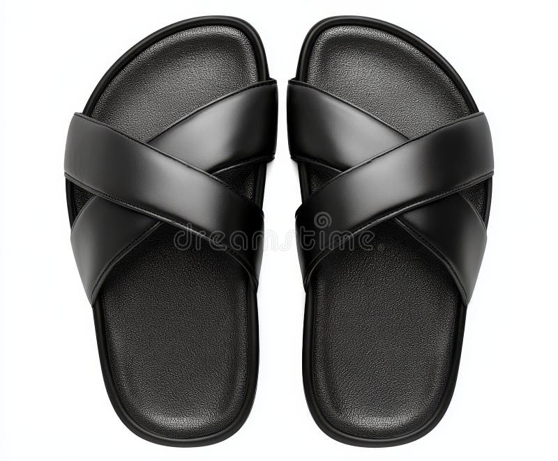Flat Lay of Black Slip-on Sandals without Background Stock Illustration ...