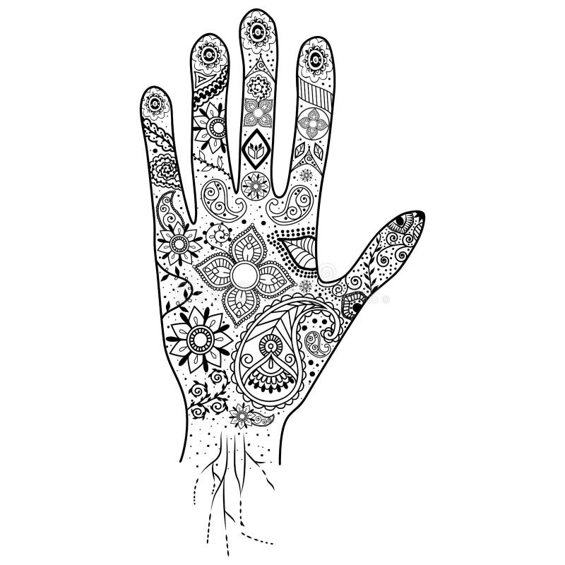 Isolated Black and White Hand with Beautiful Oriental Patterns Stock ...