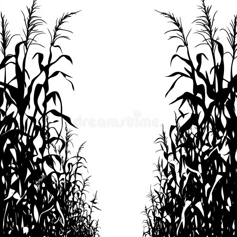 Isolated Black White Illustration Corn Field Silhouette Background Stock Photos - Free & Royalty ...