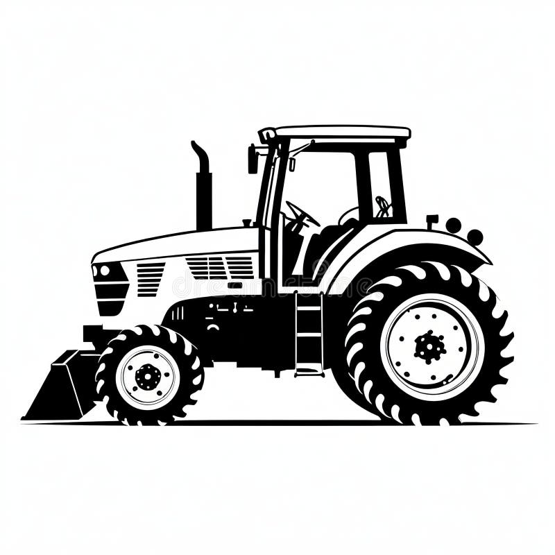 Isolated Black and White Illustration of a Tractor Stock Illustration ...