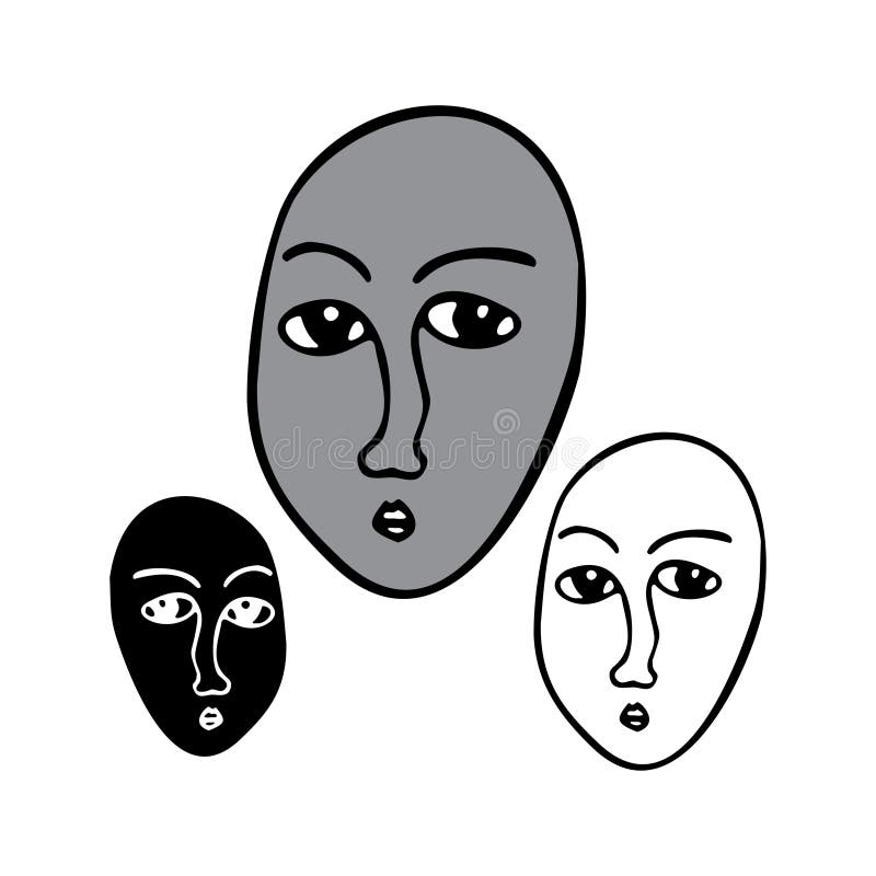 Isolated Black and White Vector Illustration Set of Abstract Lined Cubist Faces Stock Vector ...