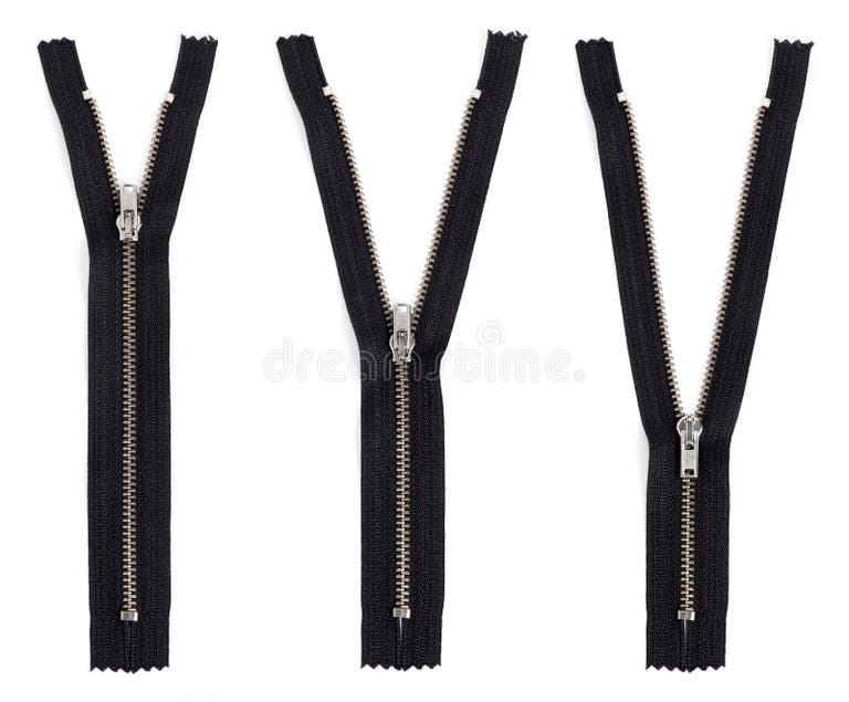 Isolated Black Zip Open To Three Positions Stock Photo - Image of metal ...