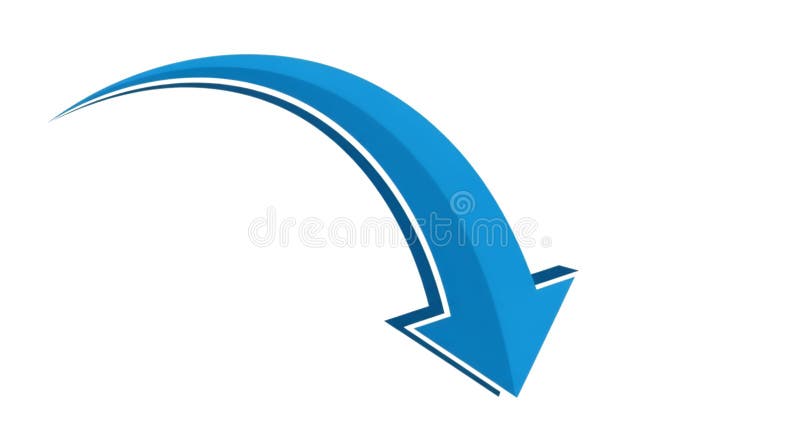 Curved Arrow: Blue Downward Direction Indicator with a Subtle Shadow ...