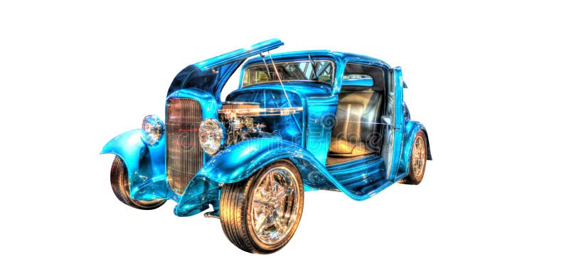 Isolated Blue Hot Rod on White Background Editorial Photography - Image ...