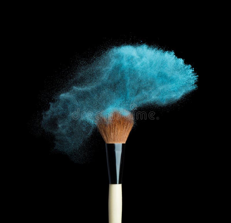 Makeup Brush with Blue Powder Isolated Stock Image - Image of cosmetics ...