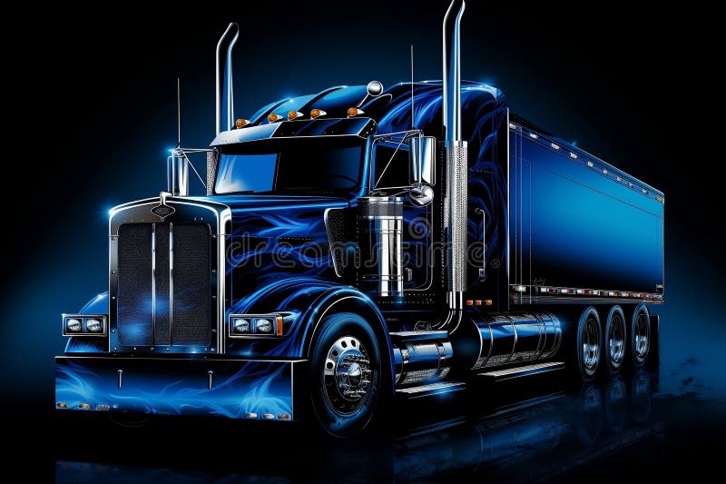 Isolated Blue Semi Truck on Black Background. AI Stock Illustration ...