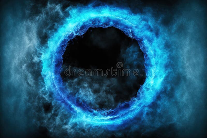 Blue Smoke Magic Glow Portal on Black Background Stock Illustration ...