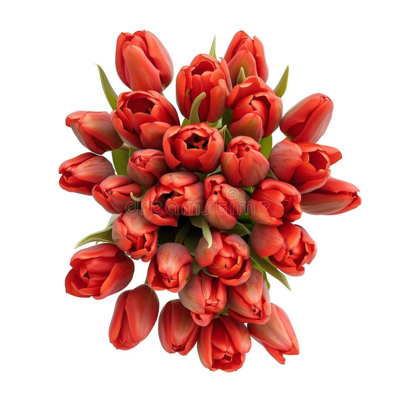 Isolated Bouquet of Red Tulips, Top View Stock Illustration ...