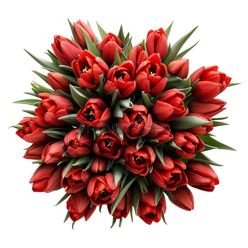 Isolated Bouquet of Red Tulips, Top View Stock Illustration ...
