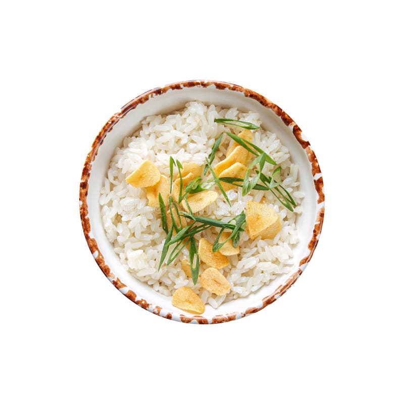 Isolated Bowl of Steamed Rice with Garlic Stock Image - Image of grain ...