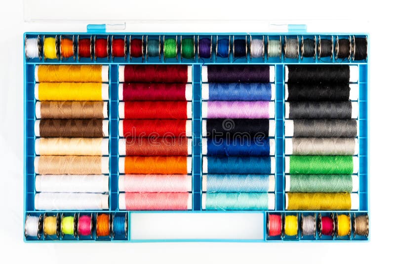 Isolated Box with Bobbins of Threads on a White Background Stock Photo ...