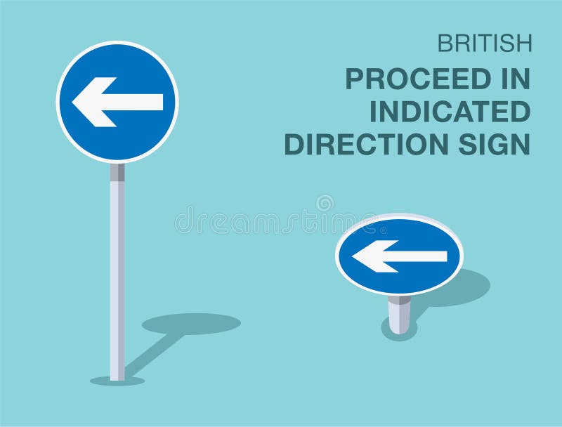 Isolated British "proceed in Indicated Direction" Road Sign. Front and ...