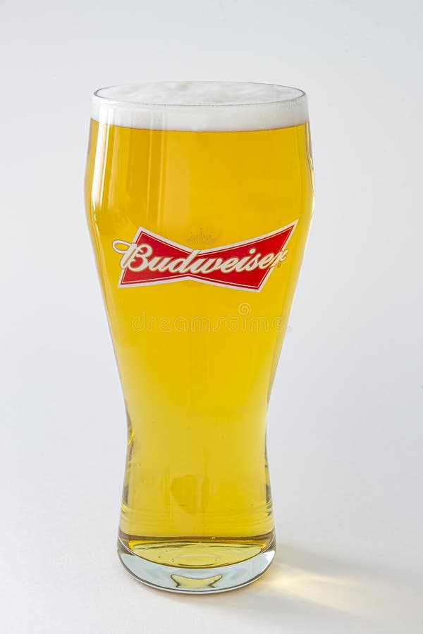 An Isolated Budweiser Beer Pint and Six Pack Beer on a White Background ...