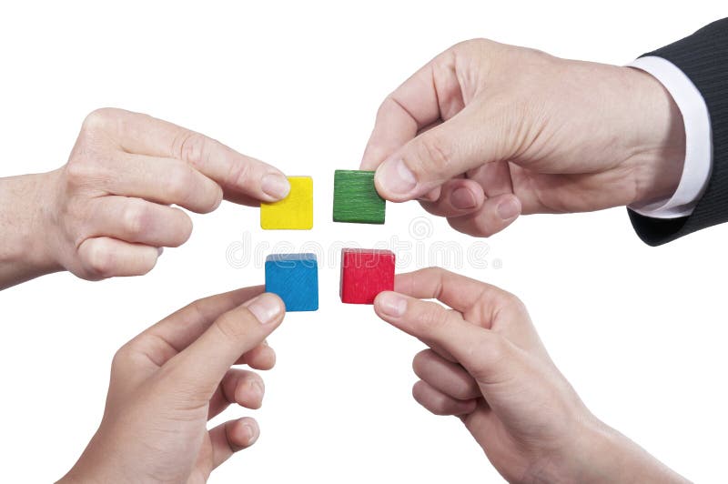 Isolated Building Blocks with Hands Stock Photo - Image of connect ...