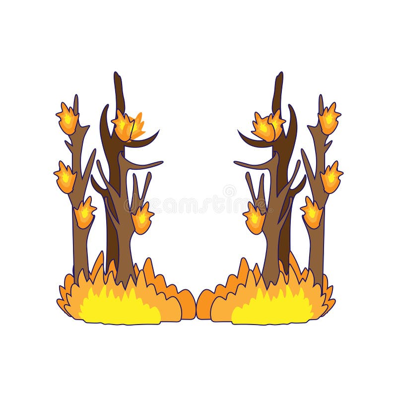 Isolated Burning Trees. Destruction of the Ecosystem Vector Stock ...