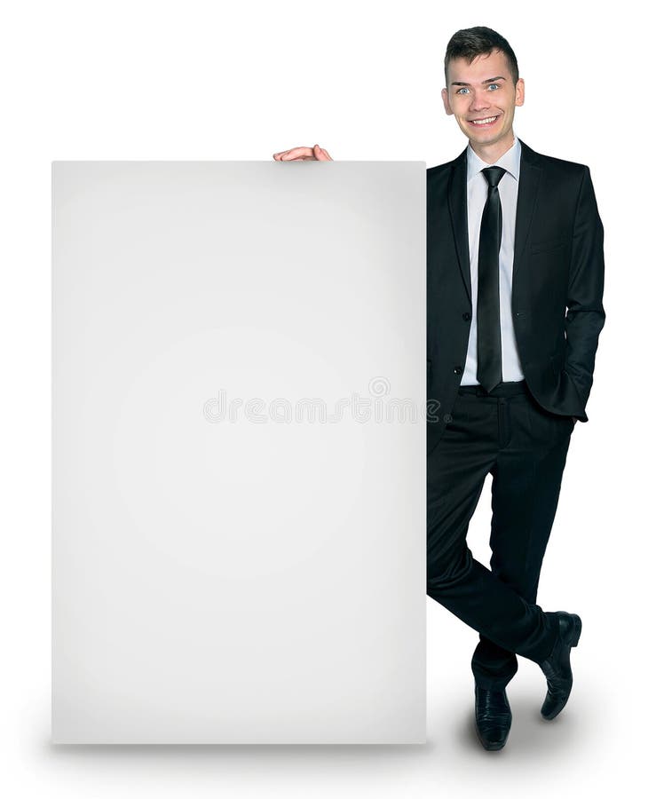 Isolated Business Man with Board Stock Image - Image of placard, empty ...