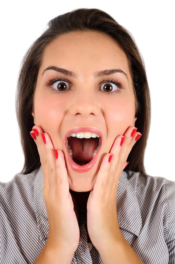 Surprised Excited Happy Screaming Woman Isolated Stock Photo - Image of ...
