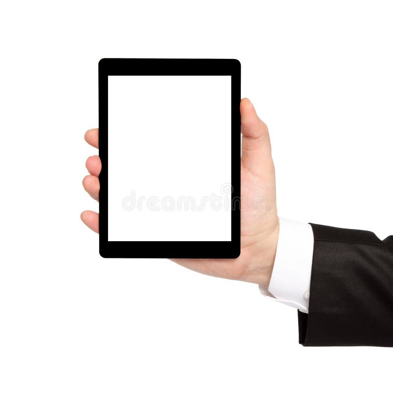 Isolated Businessman Hand Holding a Tablet with Isolated Screen Stock ...