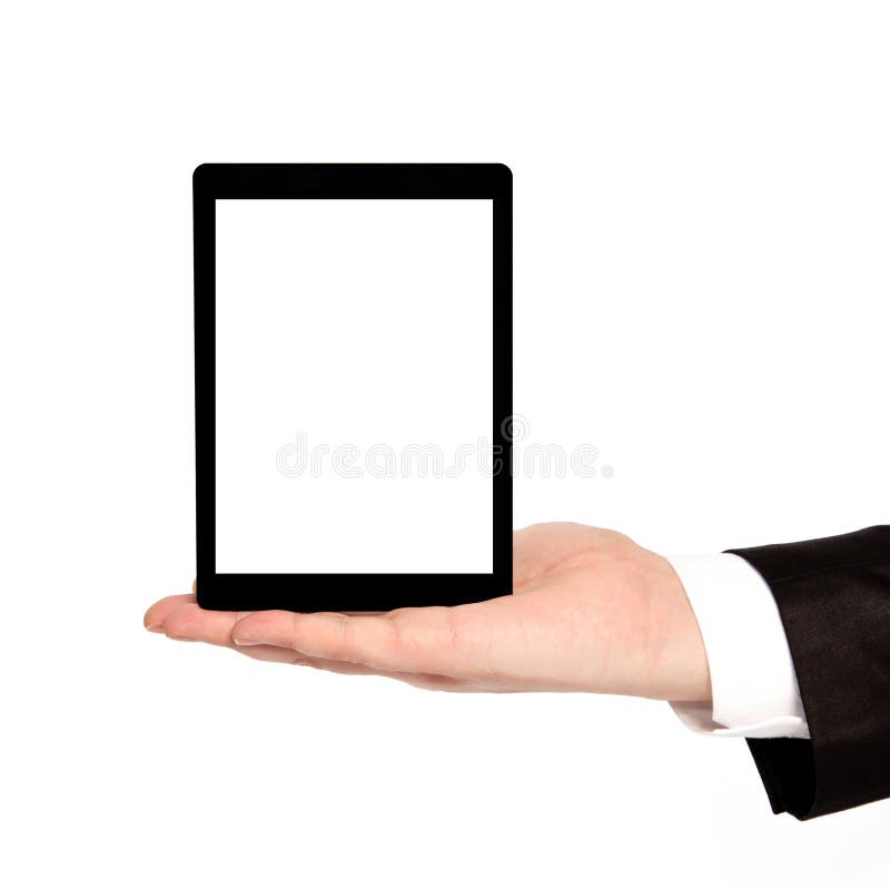 Isolated Businessman Hand Holding a Tablet with Isolated Screen Stock ...