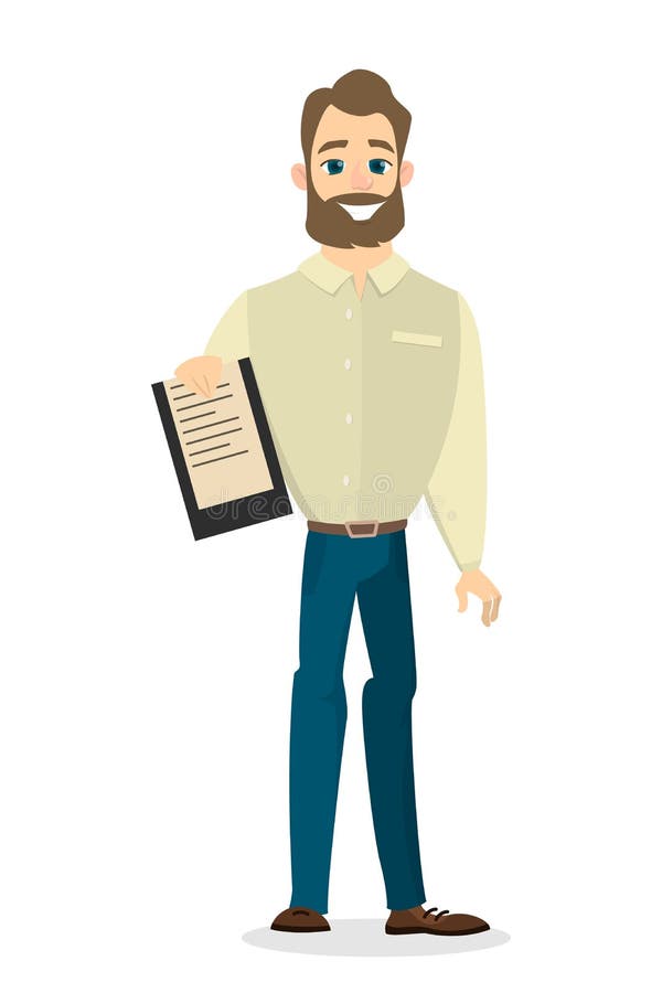 Man with Pen Standing and Holding a Clipboard Stock Vector ...