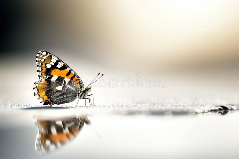 Isolated Butterfly on White Background with Reflective Surface ...
