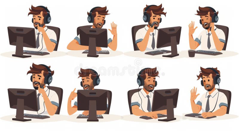 An Isolated Call Center Operator Wearing a Headset, Chatting with a ...