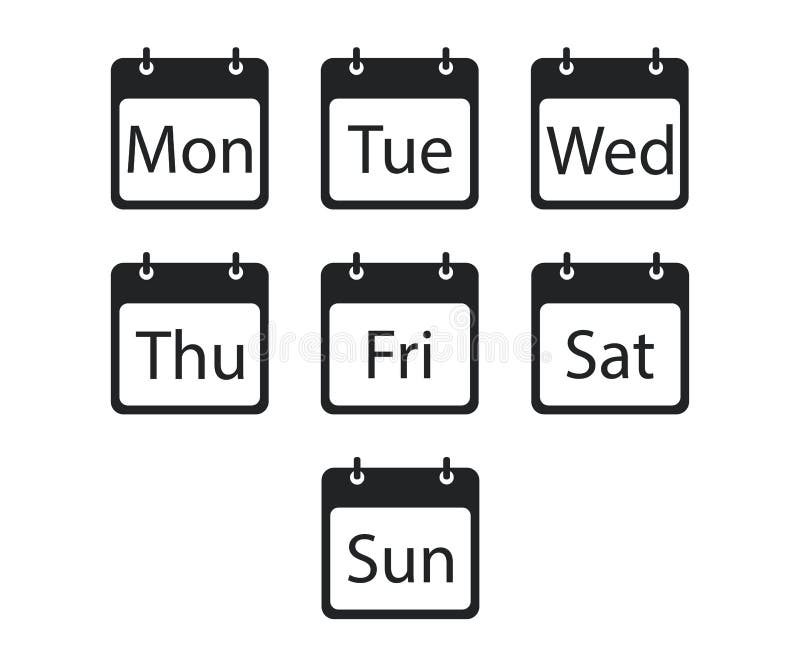 Isolated Callendar Days of the Week. Flat Black Day Banners on White ...