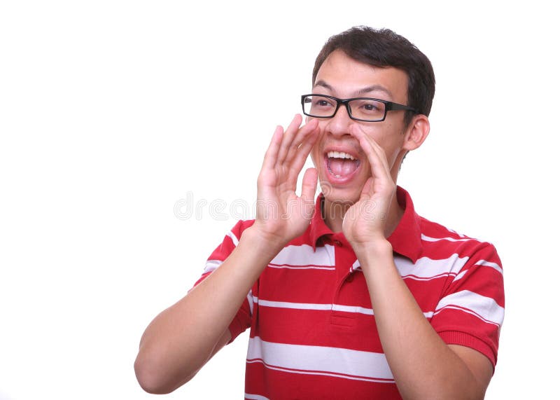 Happy Young Man Shouting Isolated on White Background Stock Image ...