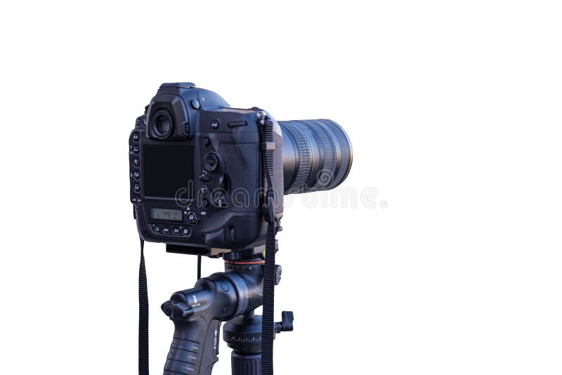 Isolated Camera on Tripod Close-up. Blank Screen for Mockup Stock Image ...