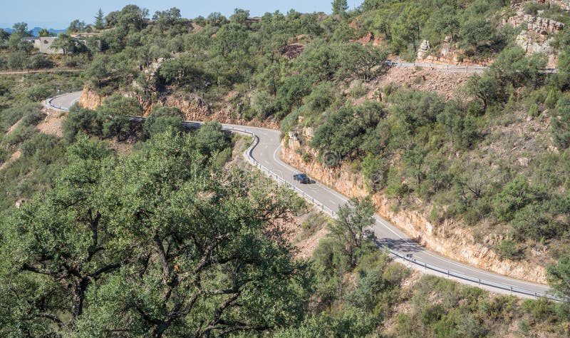 Isolated Car Driving Up Mountain with Curved Road Stock Image - Image ...