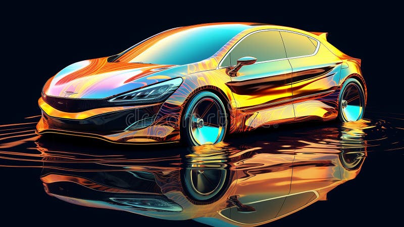 Car with Metallic, Melting, Surrealistic Look. Stock Illustration ...