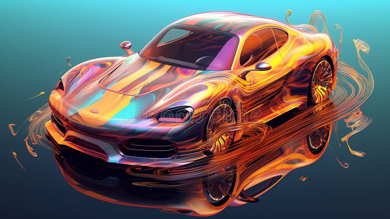 Car with Metallic, Melting, Surrealistic Look. Stock Illustration ...