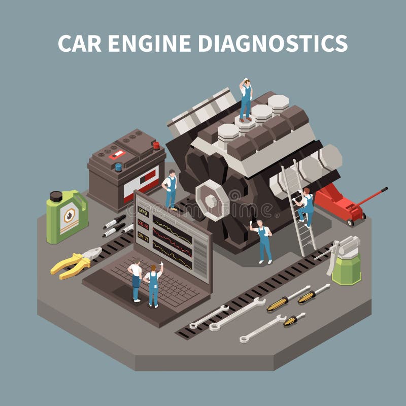 Car Service Work Process Isometric Stock Vector - Illustration of gear ...