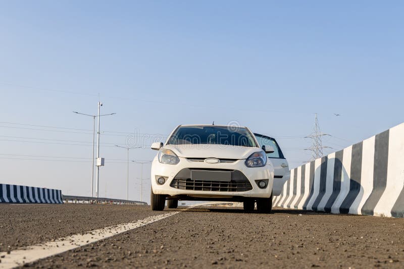 Isolated Car Standing at National Highway Tarmac Road from Different ...