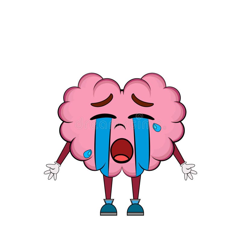 Crying Brain Emoticon Isolated on White Background Stock Vector ...