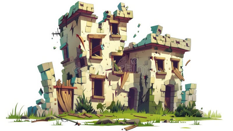 Isolated Cartoon Illustration of a Destroyed Building or Damaged ...
