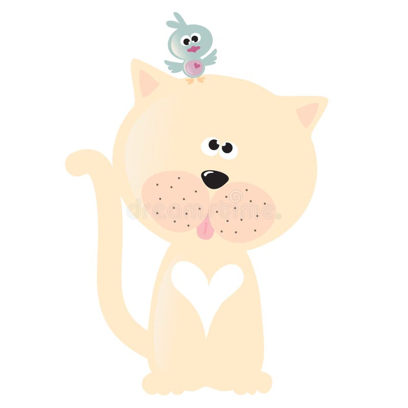 Isolated cat and bird stock vector. Illustration of drawn - 10325976