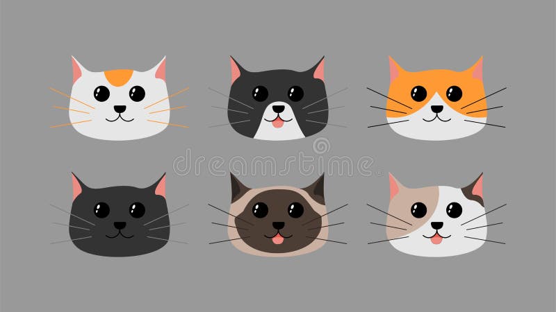 Collection of Hand Drawn Cat Face Vector Stock Vector - Illustration of ...